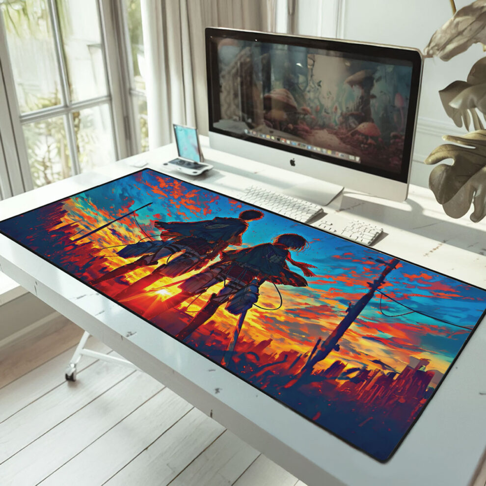 Attack On Titan Desk Mat – Eren Yeager & Mikasa Ackerman Sunset Design