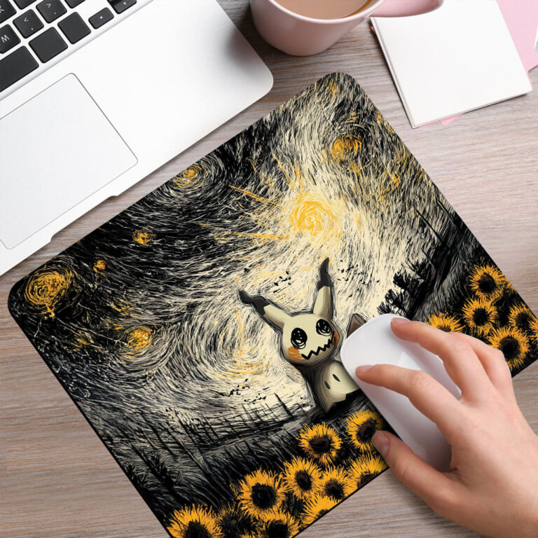 Pokemon Mimikyu Anime Desk Mat Starry Night Sunflower Design