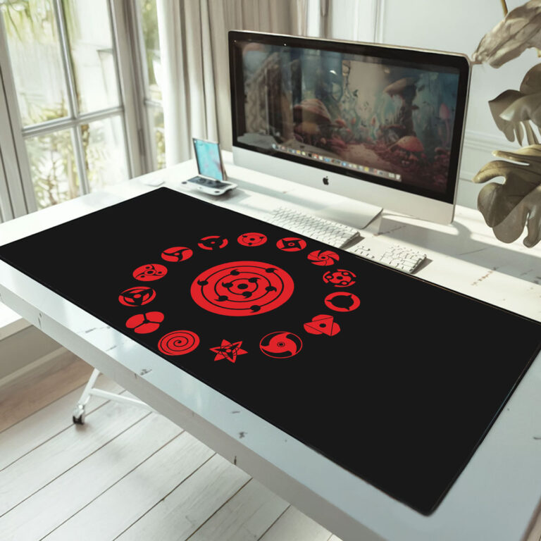 Naruto Sharingan Symbols Desk Mat – Akatsuki Ninja Eye Mouse Pad