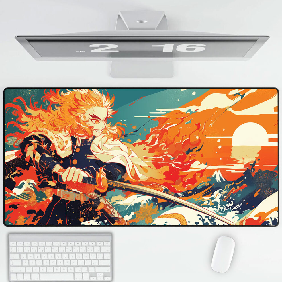 Rengoku Flame Hashira Sunrise Battle Desk Mat | NEKO Mouse Pads Store